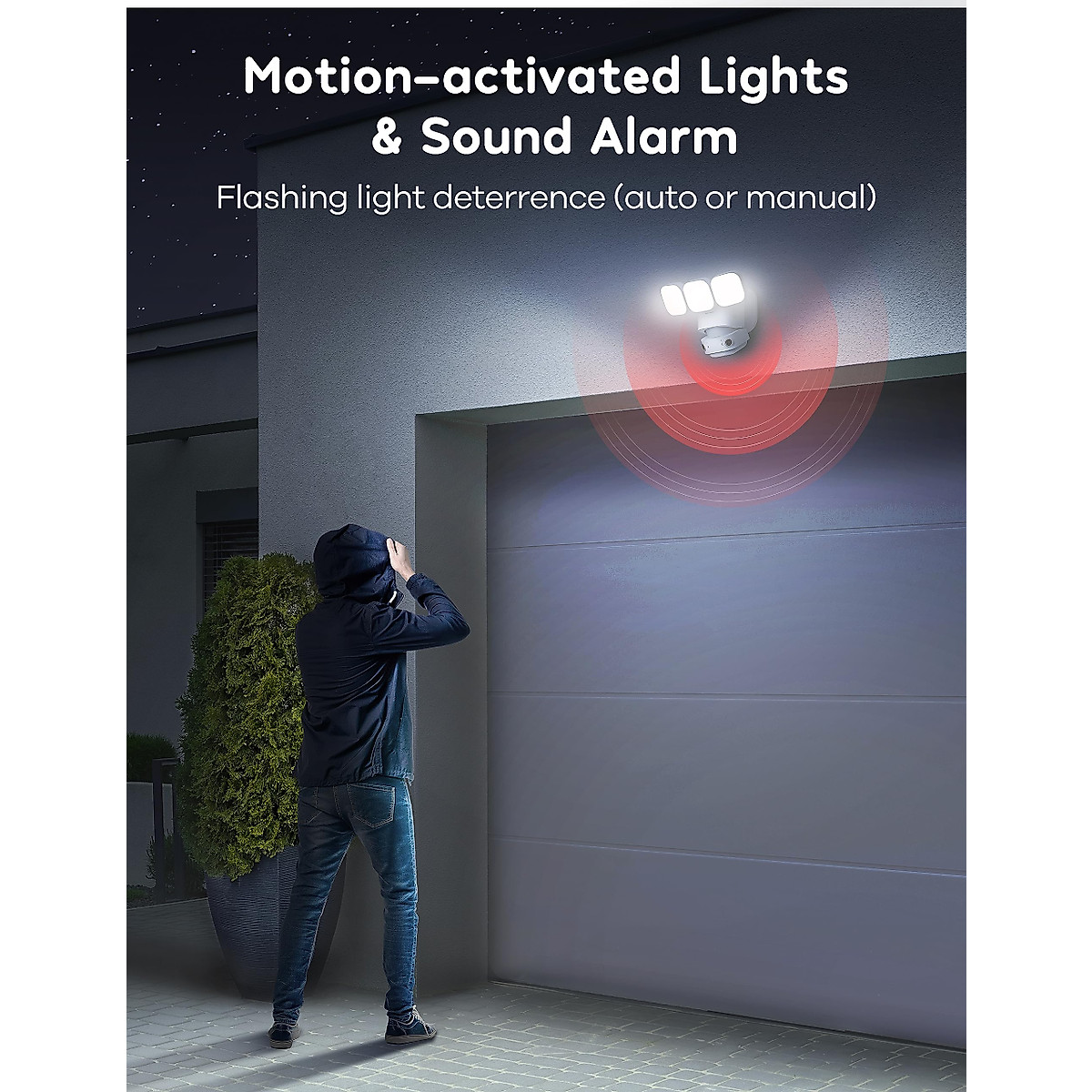 winees Floodlight Camera, Wired 2K HD Dual-Lens Outdoor Security Camera, 180 Degree Panoramic Motion Detection, 3000 Lumens, Color Night Vision, 110dB Siren, 2-Way Audio (White)