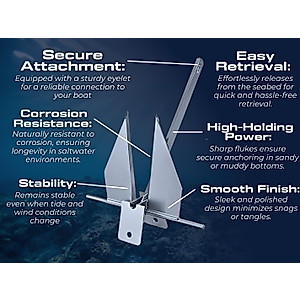 MarineNow Deluxe Portable 8.5 lb Fluke Style Anchor Kit for 15' - 24' Boat