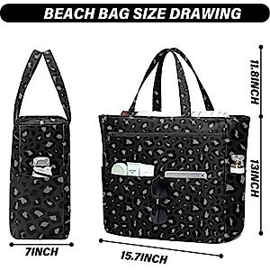BHAHB Beach Bag Beach Tote Pool Bag Large Waterproof Tote Bag with Wet Pocket,Shoulder Bag with Zipper for Women Girls-Black Leopard Cheetah Pattern