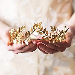Chargances Bridal Gold Leaf Crown Headband Bridal Tiara Gold Leaf headpiece for Wedding Prom Festival Bridesmaid Hair Accessoriecs(Gold)