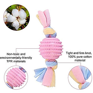 CAMITER Dog Chew Toys, 7pcs Dog Puppies Teething Chewing Toy Set with Ball and Colorful Ropes, Interactive Pet Toys for Small and Medium Dogs (Pink)