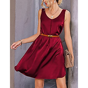 Ekouaer Womens, Silk Sleeveless Nightgown Nightshirt, Sleeping Gowns, Comfy V Neck, Satin Lingerie, Sleepwear Nightie, Wine, Medium