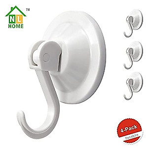 NL HOME Suction Cup Hooks, 4-Pack Vacuum Wreath Hangers for Glass Door or Window, Utility Hooks for Bathroom Kitchen, White