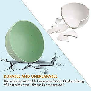 Wheat Straw Dinnerware Sets for 4, 48PCS Unbreakable Microwave Dishwasher Safe Dinnerware Set for Kids Adults, Reusable Lightweight Plates Cups and Bowls Set for Camping Kitchen Picnic Dorm Rv Dishes