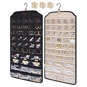 BAGSMART Hanging Jewelry Organizer, Jewelry Holder Organizer Accessories Organizer, 68 Pocket Earring Organizer Organizer for Wall Holding Jewelry,Extra Large Black, 1 Piece