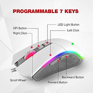 havit Wired RGB Mechanical Gaming Keyboard and Mouse Combo Set UK Layout, Blue Switch Mechanical Keyboard with Detachable Ergonomic Wrist Rest 4800Dots Per Inch Programmable Wired Mouse, White