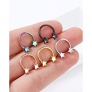 Jewseen 16g Septum Ring Star Septum Jewelry Cartilage Earring Hoop Helix Piercing Jewelry Surgical Steel Tragus Earrings Daith Earrings Nose Ring Hoop for Women and Men