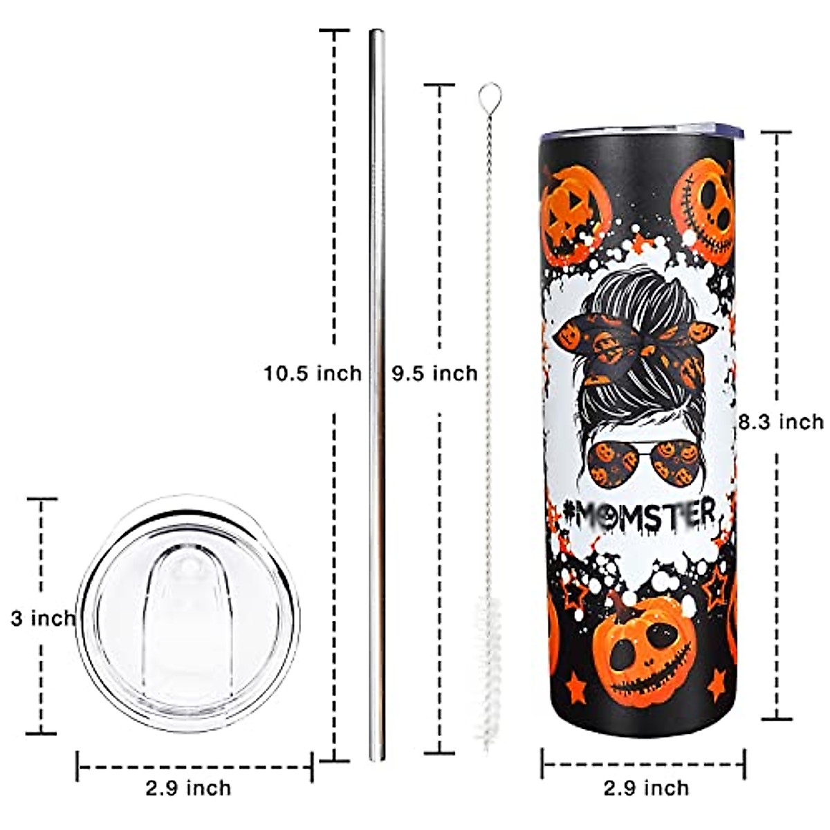 Ceovfoi Halloween Pumpkin Tumbler with Lid and Straw,Gothe 20oz Skinny Tumbler Coffee Travel Mug Cups Halloween Decor