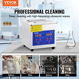VEVOR Ultrasonic Cleaner 1.3L Professional Ultrasonic Cleaner with Digital Timer 40kHz Excellent Ultrasonic Cleaning Machine 110V for Jewelry Watch Ring Coin Diamond Eyeglasses Small Parts Cleaning