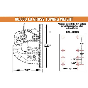 Buyers Products PH55 50 Ton Air Compensated Pintle Hook, 10-Hole Mount
