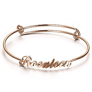 RMREWY Sterling Silver Personalized Name Bracelet Handmade Engrave Name Adjustable Bangle Custom Jewelry Christmas Gift for Women Mom