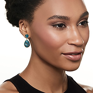 Ross-Simons Turquoise and 3.60 ct. t.w. Green Quartz Drop Earrings in 18kt Gold Over Sterling
