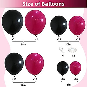 Hot Pink and Black Balloon Arch Kit, Hot Pink Black Balloon Garland Kit, Rose Red Black Latex Balloons Different Sizes for Women's Birthday Decorations Wedding Baby Shower Engagement Party Supplies