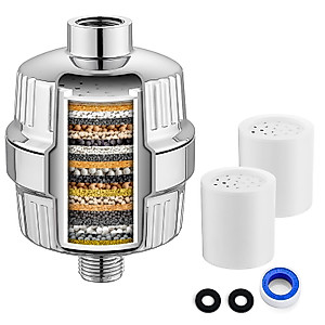 gotonovo 20 Stage Shower Head Filter for Hard Water,Shower Filter with 2 Replaceable Cartridges, High Pressure Shower Water Filter Removes Odors and Impurities Polished Chrome