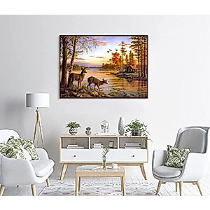Eiazuiks Diamond Painting Kits for Adults, 5D Full Drill Diamond Art Deer Round Diamond Dots Gem Arts Suitable for Home Wall Decoration 12x16in