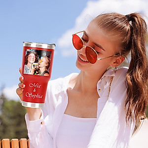 Customizedbee Personalized Tumbler with Picture Text Name Logo, 30oz Stainless Steel Custom Coffee Mug cup with Lid Straw, Anniversary Wedding Christmas Thanksgiving Birthday Gifts for Women Men Kid