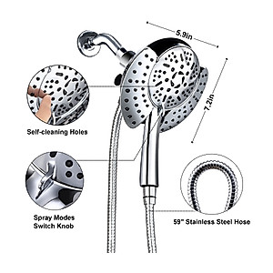 GRICH Dual Shower Head with Handheld: 2 IN 1 High Pressure Handheld Shower Head & Rainfall Shower Head, 9 Spray Modes/Settings Detachable Shower Head with Hose, cUPC and CEC Certification Approved