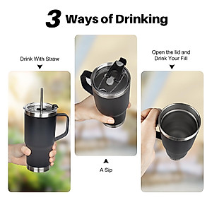 GUDEMAO 20 oz Tumbler with Handle, Stainless Steel Insulated Tumbler with Lid and Straw, Double Wall Vacuum Insulated Coffee Mug Tumbler, Insulated Coffee Thermal Cup for Cold and Hot (Black)