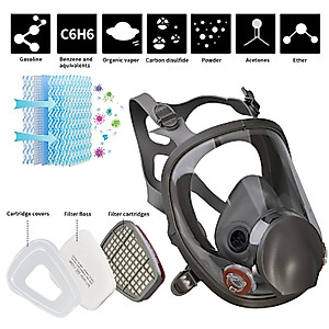 Faburo Full Face Respirator Mask, Reusable Full-Face Mask Respirator with Filter, Full Face Cover Gas Mask with Filters for Paint, Against Dust, Spray, Construction Work, Welding, Sanding