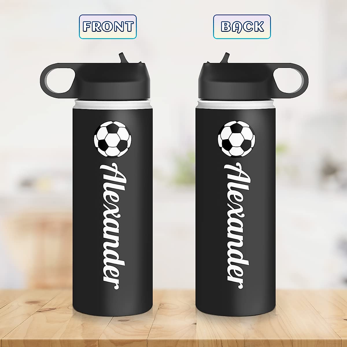 wowcugi Personalized Soccer Water Bottle Sports Insulated Stainless Steel Travel Bottles 12oz 18oz 32oz Birthday Christmas Customized Gifts For Kids Adults Soccer Lovers Players Fan Coach