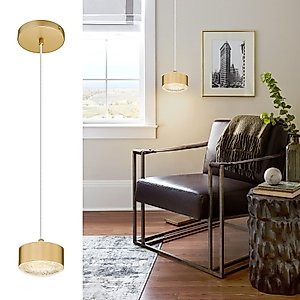 Ken & Ricky Gold LED Pendant Light Fixture, Mini Globe Hanging Light, Modern Island Lights for Kitchen Entryway Dinning Room Bathroom Bedroom - 1 Pack