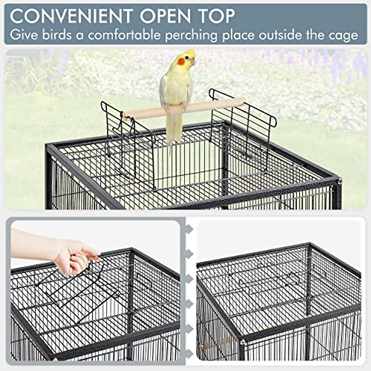 Yaheetech 40 Inch Wrought Iron Bird Cage Open-Top Parrot Cage with Rolling Stand for Parakeets Cockatiels Budgies Parrotlets Lovebirds Canary Small-Sized Birds Parrots