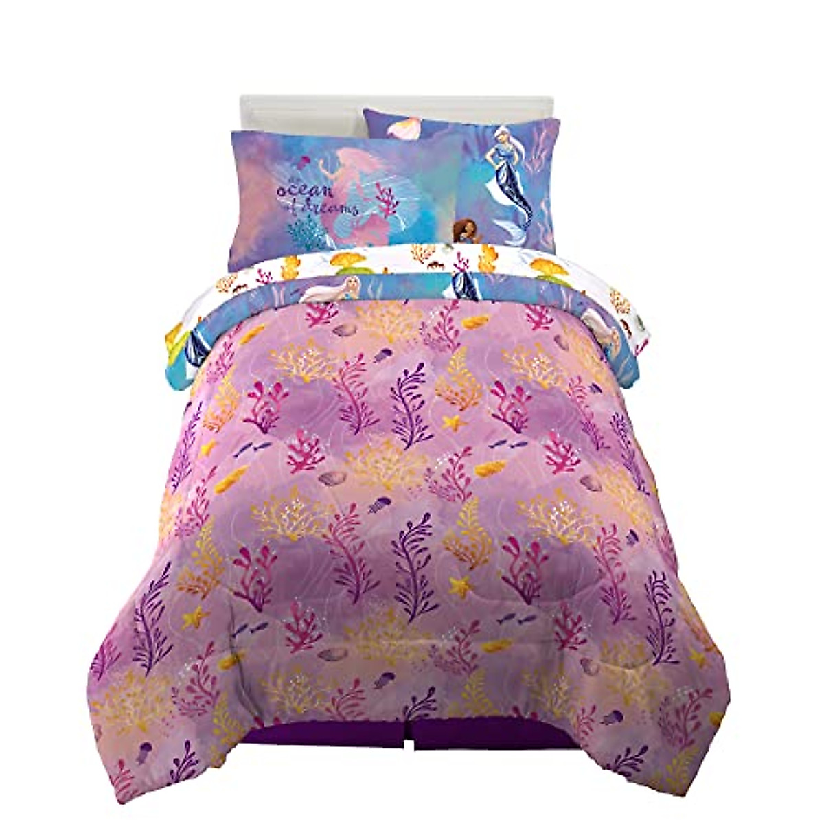 Franco Disney's The Little Mermaid Ariel Live Action Movie Kids Bedding Super Soft Comforter and Sheet Set with Sham, Twin, (100% Official Licensed Product)