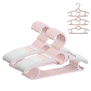 ManGotree Baby Hangers for Nursery Closet, 11''-14.5'' Adjustable Non-Slip Kids Hangers, Space Saving Stackable Plastic Hangers for Baby Toddler Children Kids Teen (20 Pack, Pink)
