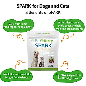 Pet Wellbeing Spark Daily Nutritional Greens Superfood for Dogs & Cats - Probiotics, Digestive Enzymes, Amino Acids, Antioxidants, Vitamin D, Spirulina & More - Vet-Formulated - 3.53 oz (100 g) Powder