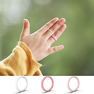 Zollen 12 Packs Silicone Wedding Rings for Women, Thin Braided Rubber Wedding Bands Stackable Ring, Hypoallergenic Silicone, Size 6