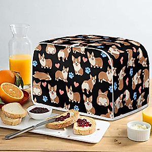 Jiueut Cute Animal Toaster Cover 4 Slice,Corgi Pattern Toaster Covers Bread Maker Cover,Kitchen Small Appliance Covers,Microwave Toaster Oven Cover