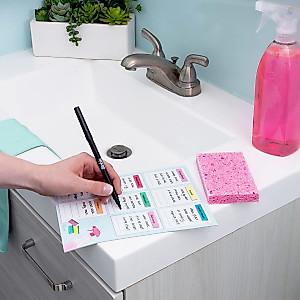 MC SQUARES Squares Reusable, Erasable Cleaning Organizer Bundle|30 Count with Checklist, Labels, Reminders and Smudge-Free Tackie Marker|Cling to Stainless Steel & Glass|USA Made