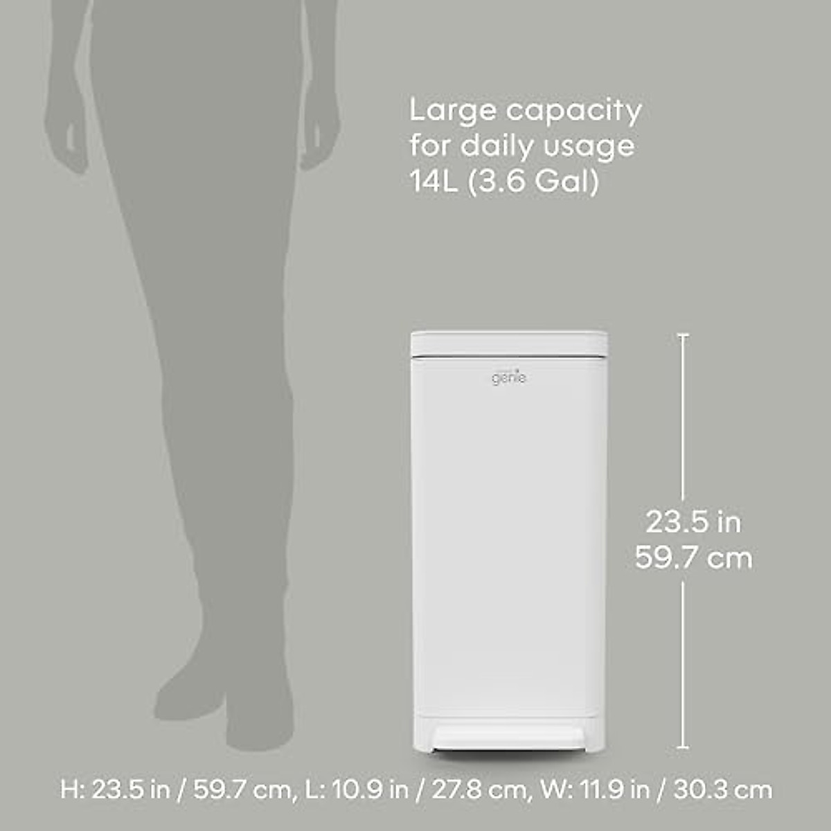 Compost Genie Kitchen Compost Bin, White Stainless-Steel Large, 3.6 Gallon, Indoor Odorless Composting, Hands-Free, Washable Parts, Includes 8 Tear-Off Compostable Bags and 4 Carbon Filters