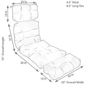 Sunnydaze Olefin Tufted Outdoor Chaise Lounge Chair Cushion - 23 Inches Wide x 75 Inches Long - 300 D Olefin Fabric with Polyester Fill - Red