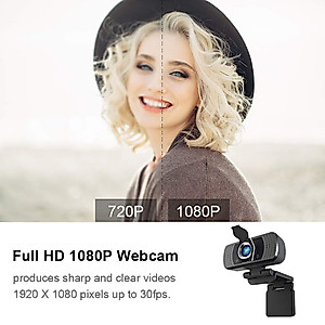 Electype HD Webcam with Microphone,1080P HD Webcam with Privacy Cover and Tripod, Auto Focus Plug and Play USB Computer Camera for Laptop/PC/Mac, Online Studying,Video Calling and Conferencing