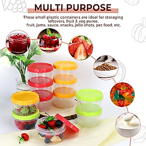 GothaBach 12 Pack 8 oz Plastic Containers with Lids, Small Freezer Containers, Reusable Deli Containers Food Storage Jars, 8 oz Plastic Food Sauce Containers(3 Colors)