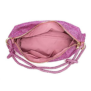 Rhinestone Purse Silver Hobo Purse Sparkly Black Evening Bag for Women Prom Party Wedding-Pink