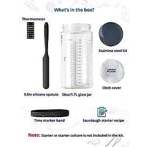 Vegapunk 58oz Sourdough Starter Jar Glass Kit - Wide Mouth Container/Crock with Lid for Bread Starter - Large Mason Jar with Date marked Feeding Band for Sourdough Starter