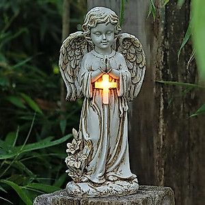 Rezpuao Angel Statue for Garden,Solar Angel for Cemetery Decorations,Garden Memorial Angel,Resin Praying Angel Figurine for Patio Lawn Yard Porch Decorations,12.12inch