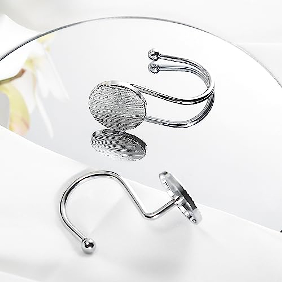 Silver Shower Curtain Hooks, Decorative Shower Curtain Rings, Modern Creative Metal Shower Curtain Hooks Rust Proof, Balanced Gliding Shower Hooks for Shower Curtain, 12 Pack, Circular Stripes