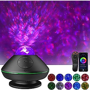 Star Projector with LED Ocean Wave, Klearlook Maximized Clarity Galaxy Light Projector with Remote Control, WiFi Smart App, Bluetooth Music Speaker Night Light Projector for Bedroom Ceiling