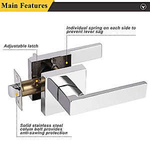 Probrico 5 Pack Hall & Closet Passage Door Levers Non-Locking Polished Chrome Handleset Keyless Feature Modern Square Door Handles Interior Heavy Duty Hardware