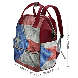 Puerto Rican Flag on Dollar Money Diaper Bag Backpack Large Capacity Mommy Bags Multifunction Nappy Bag Travel Back Pack Red-Style