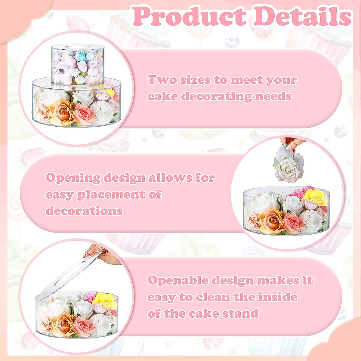 Weysat 2 Pcs Acrylic Fillable Cake Stand 7 Inch and 4.7 Inch Clear Cake Riser Round Cake Tier Decorative Cylinder Stand for Wedding Birthday Party(10''D x 4''H, 6''D x 4''H)