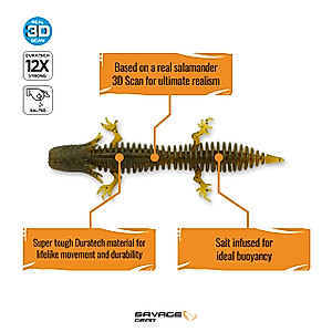 Savage Gear NED Salamander Fishing Bait, Green Pumpkin, Realistic Contours, Colors & Movement, 12x Tough Duratech Construction, Salt & Scent Infused
