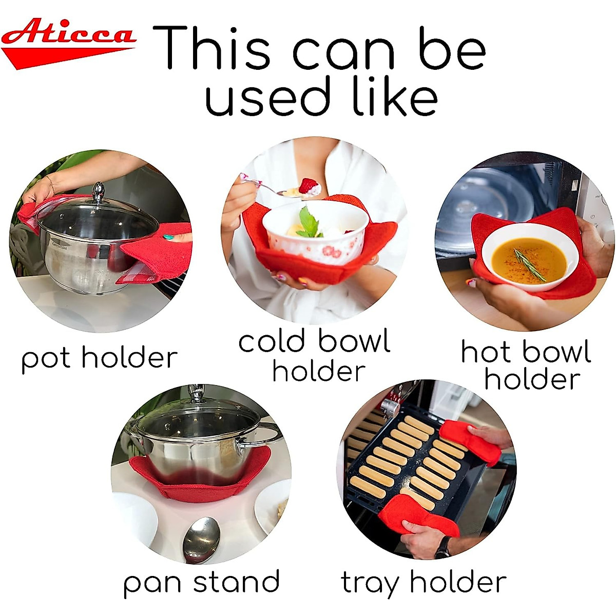 Aticca Microwave Bowl Cozy Holders for Hot Food Set of 4 Hot Pads for Bouillon Cups Multipurpose Heat Proof Plate Holder