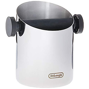 De'Longhi Knock Box for Coffee & Espresso Grounds, Easy & Mess-Free Disposal of Coffee Puck, Removable Bar and Non-Slip Base, Dishwasher Safe, Stainless Steel, 4-inch diameter,Silver