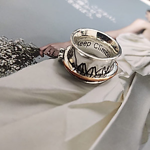 Mountain Love Heart Spinning Ring Keep Climbing Statement Anti Anxiety Fidget Rotate Freely Inspirations Stress Relief Finger Band Rings for Women Men Birthday Christmas Personalized Retro Jewelry Gifts(9)