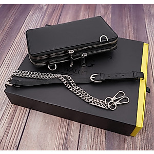 AG Wallets Women's Double Zipper RFID Leather Wristlet Wallet (Black Wax Finish)