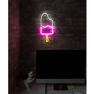 Isaac Jacobs 18” x 8” inch LED Neon ‘White & Pink IceCream Popsicle‘ Wall Sign for Cool Light, Wall Art, Bedroom Decorations, Home Accessories, Party, and Holiday Décor: Powered by USB Wire (POPSICLE)